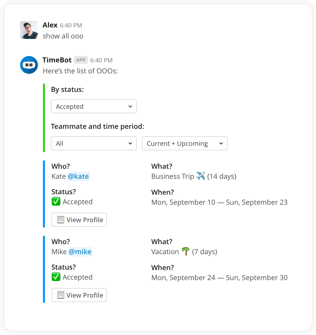 TimeBot for Slack