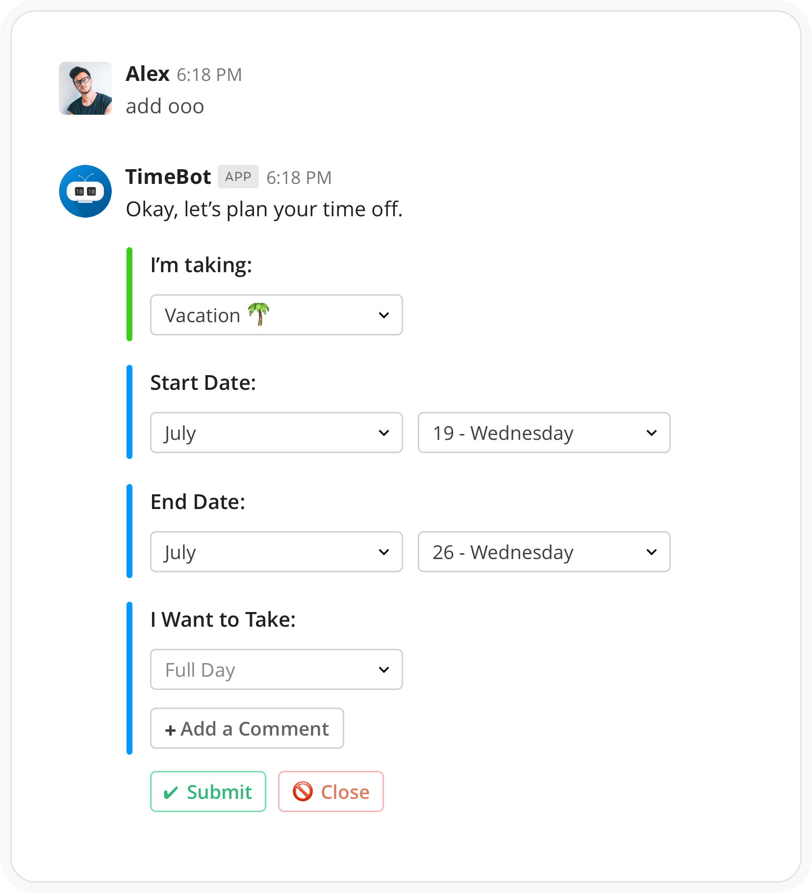 TimeBot for Slack
